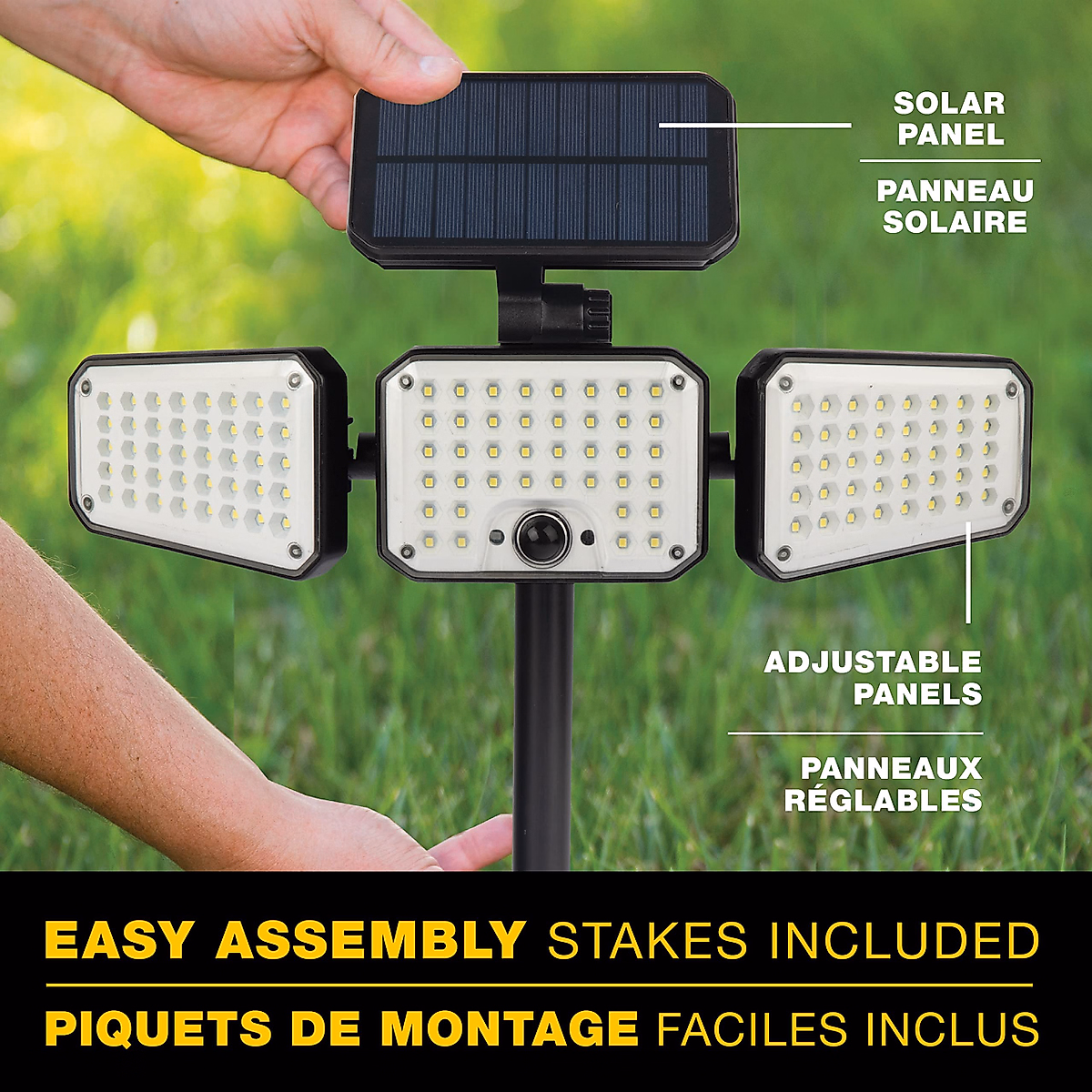 Bionic Flood Light Max 2 Pk, 500 Lumen Super Bright Solar Motion Sensor Outdoor Lights, LED Solar Flood Lights Outdoor Motion Sensor Waterproof Solar Security Lights, 360° 3 Panel Design As Seen on TV