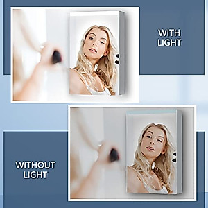 ExBrite 20''x 30'' Lighted Medicine Cabinet with Mirror,Surface Lighted Bathroom Medicine Cabinet,Dimmable,Adjustable Shelve,Intelligent Switch LED Medicine Cabinet, Aluminum Frame,Hinge On Right Side