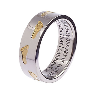 Beads & Pearls Jewelry High Polished Stainless Steel Two-Tone Footprints in The Sand Religious Ring, Religious Gifts for Women
