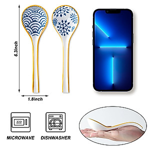 Soup Spoons Set of 6, Soup Dumplings Asian Soup Spoon Set Non-slip Bottom Japanese Spoons for Ramen Chinese Wonton, Dumplings, Pho, Noodle Soup Spoons