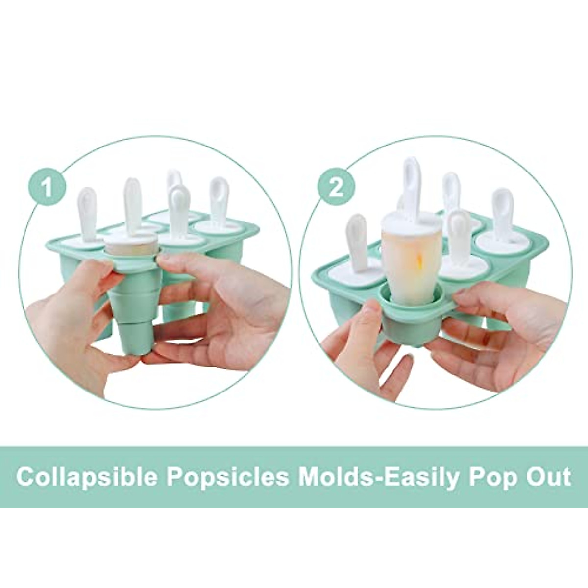 Korlon Popsicles Molds, Collapsible Silicone Baby Popsicle Molds Maker for Kids & Adults, Easy Release Ice Pop Molds with Stick, Funnel & Brush for Making Homemade Popsicles and Ice Cubes