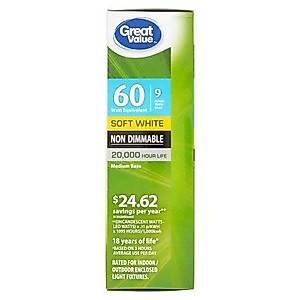 PACK OF 4 - Great Value LED General Purpose Bulbs, 9W (60W Equivalent), Soft White, 4-count