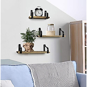 Greenco Rustic Floating Shelves, Decorative Wall Mounted Storage Shelves For Living Room, Dining Room, Office, Bedrooms- Set of 3
