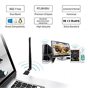 EDUP USB 3.0 Wi-Fi Adapter AC1300Mbps WiFi Dongle 802.11 ac Wireless Network Adapter with Dual Band 2.4GHz/ 5.8GHz 5dBi Antenna for Desktop Windows XP/Vista / 7/8.1/10 / Mac 10. 6-10.15