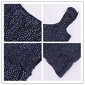 YOBECHO Womens Summer Ruffle Sleeve Sweetheart Neckline Printing Dress (XX-Large, Navy Blue)