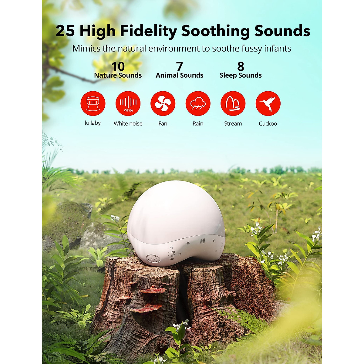 White Noise Sound Machine, Sound Machine with Warm Night Light, 25 Soothing Sounds, APP & Voice Control, Auto-Off Timer, White Noise Maker for Sleeping Baby Adults Kids, Gift for Father's Day