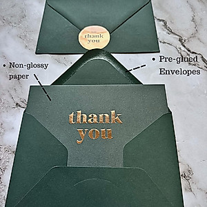 RUN2PRINT (36 Pack Thank You Cards With Envelopes & Stickers - Elegant Green Embossed Rose Gold Foil Pressed - Blank Notes Wedding, Bridal, Baby Shower, Business and Formal All Occasion Cards