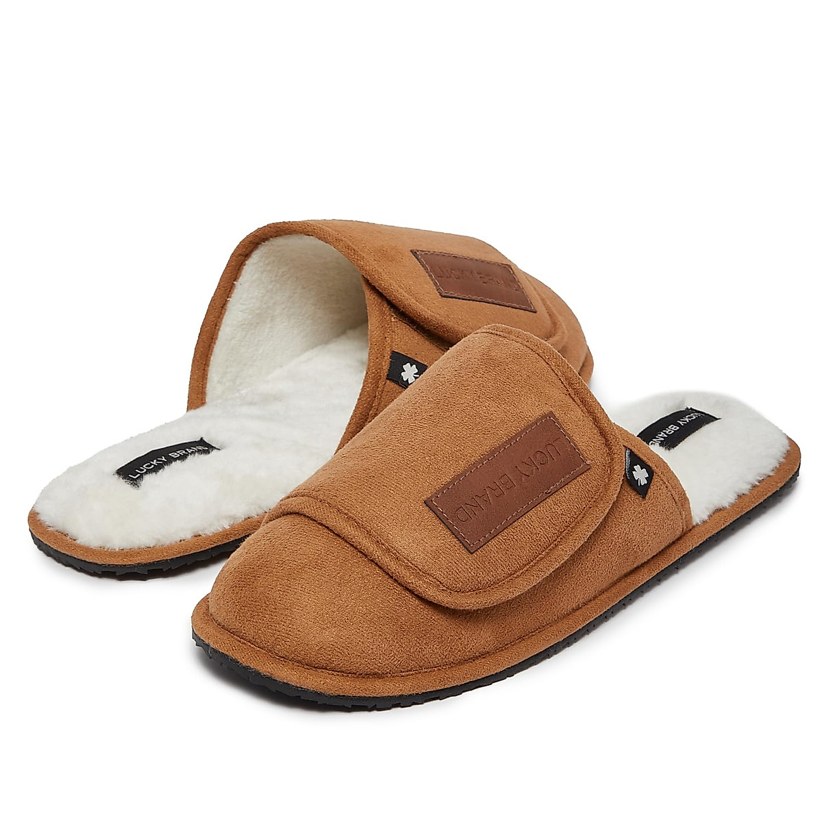 Lucky Brand Men's Slippers - Soft Memory Foam Rubber Sole Bedroom Slipper - Indoor/Outdoor Mens House Slippers, Tan/Large