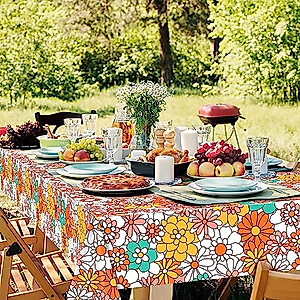 Augisteen 2 PCS Groovy Tablecloth Plastic Boho Daisy Table Covers Daisy Flower Tablecloth Hippie Retro Floral Disposable Tablecloths Waterproof for Birthday Party Decor Baby Shower, 54 x 108 Inch