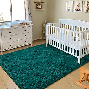 BENRON Living Room Rug 4x6 Area Rug Teal Green Fluffy Rugs for Bedroom Fuzzy Rugs for Girls Kids Room Shaggy Nursery Rug Memory Foam Rug Anti-Slip Carpets
