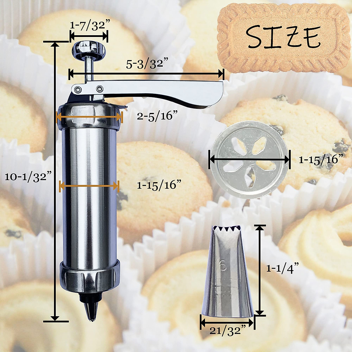 Cookie Press and Icing Set, Aluminium Alloy Cookie Decorating Tools, Excellent Baking Supplies, Including 13 Cookie Pattern Discs and 8 Icing Nozzles
