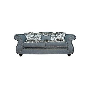 Classic Gray Sofa with Silver Decor Pillows