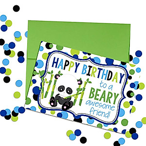 BEARY Awesome Friend Panda Bear Themed Birthday Pun Themed Single All Occasion Blank Birthday Card To Send To Friends & Family, 4"x 6" (when folded) Fill In Greeting