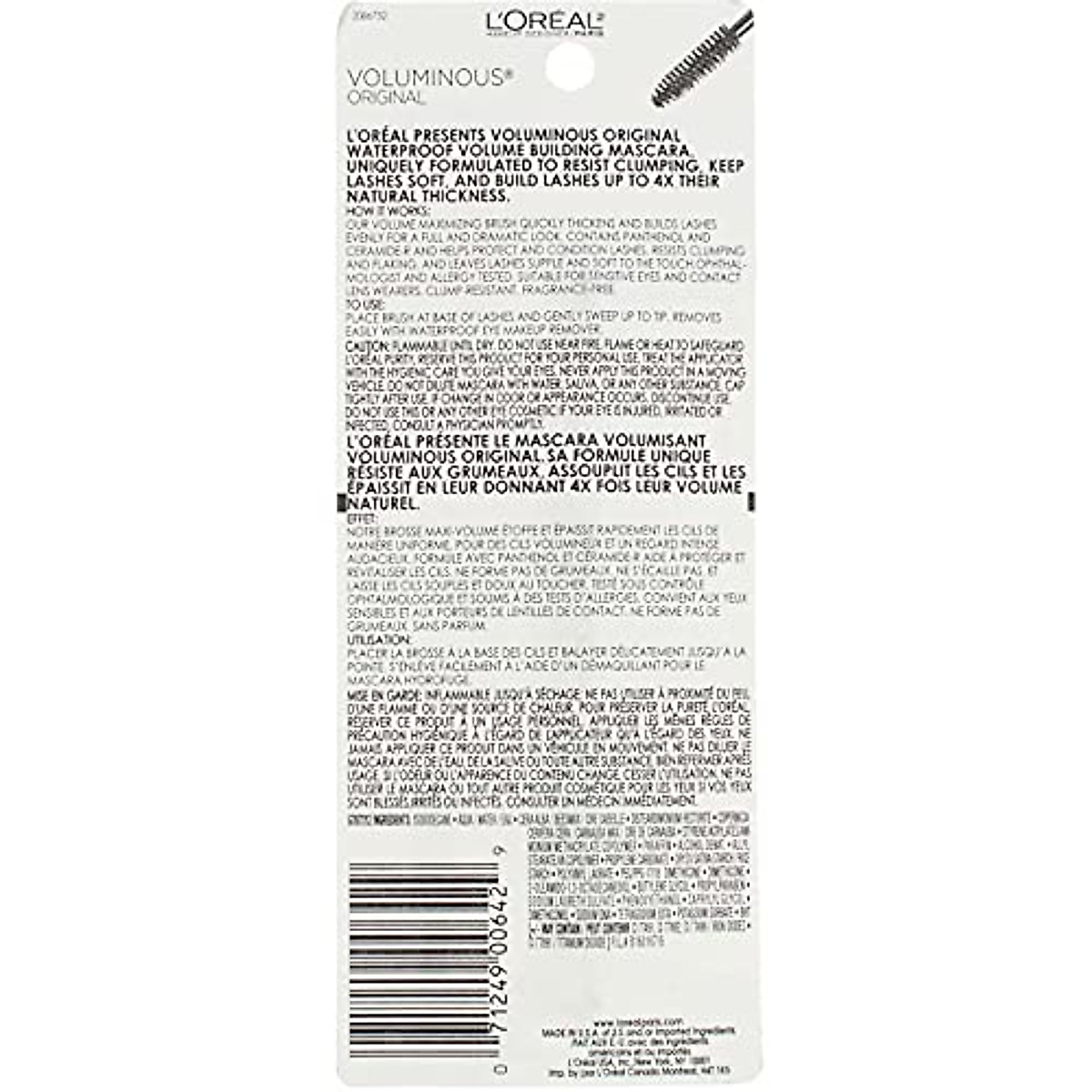 Loreal Paris Voluminous Waterproof Black Brown 365 Mascara - 3 per case.
