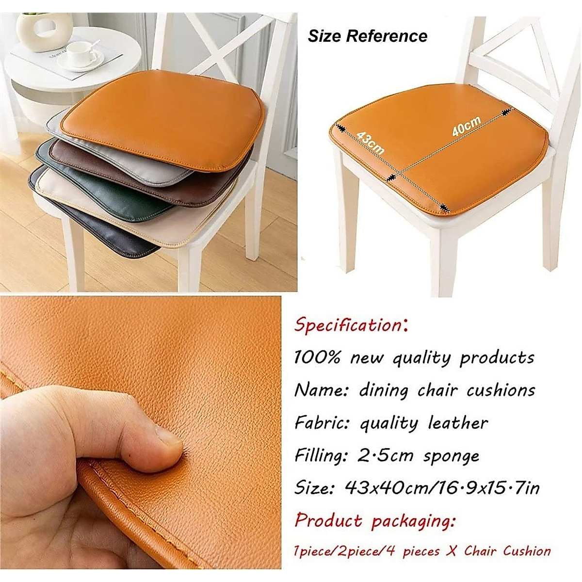 Waterproof Leather Dining Chair Cushion Thick Horseshoe Anti-Skid Leather Removable and Washable Four Seasons Chair Seat Pad Cushions Pads Kitchen Dining Room Garden Chair Pad ( Color : Dark Green , S