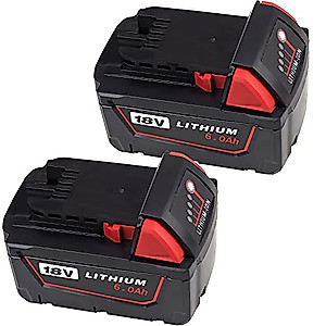 2 Packs 18V 6.0Ah Replacement 48-11-1860 Battery Compatible with Milwaukee M18 Battery Lithium 48-11-1862 48-11-1850 48-11-1840 48-11-1828 48-11-1820 48-11-1815 Cordless Tools Batteries