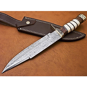 Custom Damascus Hunting Knife Camping Knife With Burl Wood Handle