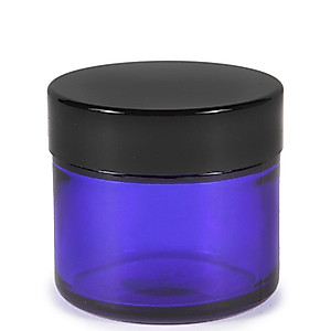 Vivaplex, 12, Cobalt Blue, 2 oz, Round Glass Jars, with Inner Liners and black Lids