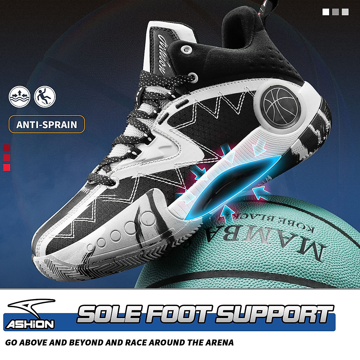 ASHION Boys Shoes Youth Air Cushion Sneakers Kids Basketball Running Sport Shoes Girls Mid Top School Training (Little Kid/Big Kid), Black White 5