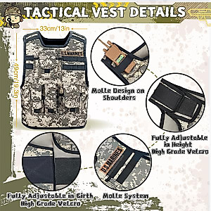 UNIH Army Costume for Kids, Boys Military Soldier Costume with Tactical Vest And Toy Accessories Gear, Halloween Costumes for Boys Kids 3-10 (L)