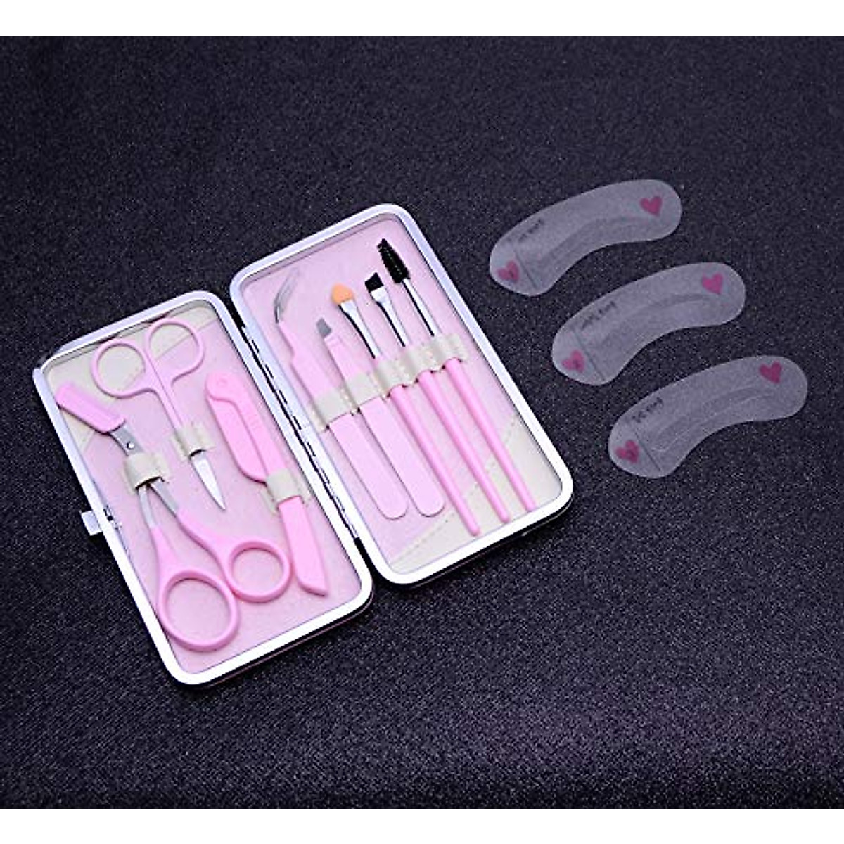 LETB Pink Color 12 Pieces Beauty Care Tools Eyebrow Trimming Kit Eyebrow Scissor&Comb Eyebrow Brush Grooming Set Tweezers and Razor Set Included Free Pink Travel Case Gifts for Girls Women