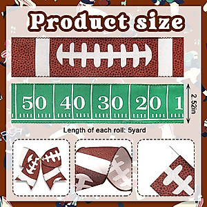 Estivaux 2 Rolls Football Ribbons for Crafting, Football Wired Edge Ribbon Green Brown Burlap Ribbon Bow Sports Rolls Ball Wired Ribbons for Gift Wrapping Sports Ball Game Sewing DIY Crafts Supplies