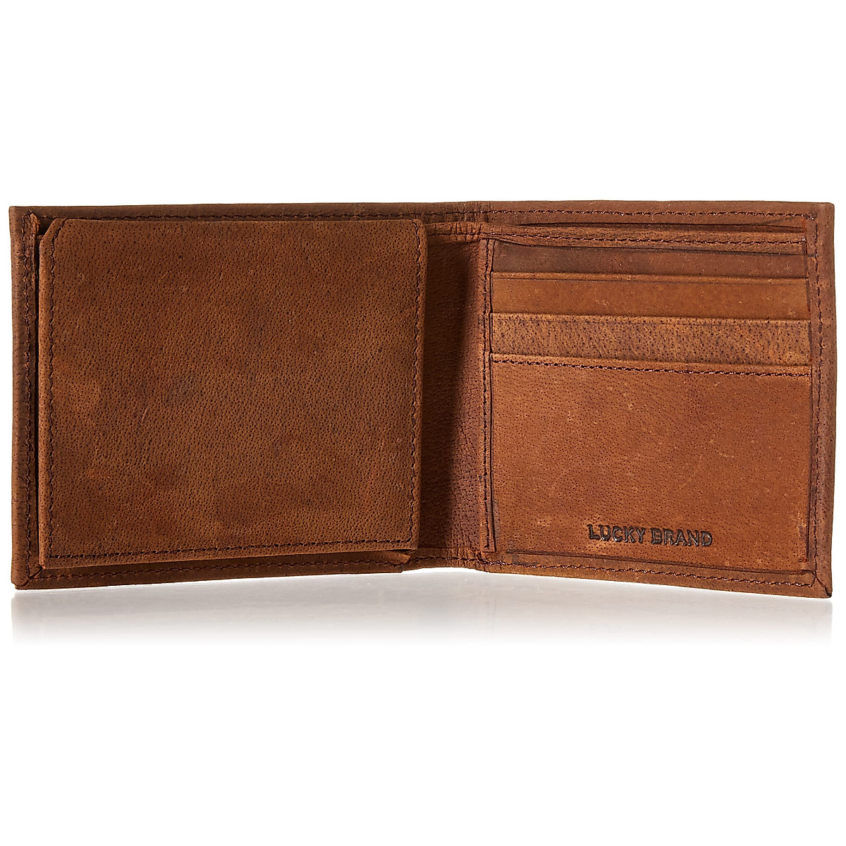 Lucky Brand Men's Embossed Bifold Wallet (Available in Cotton Canvas, Grooved Leather-Brown, One Size