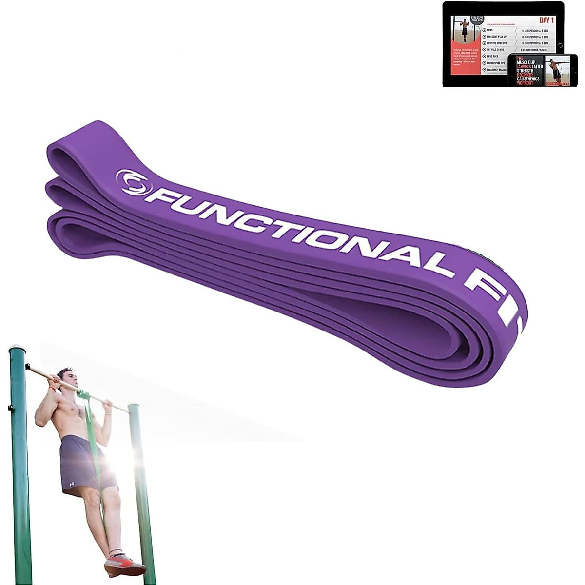 Functional Fitness Pull Up Assist Resistance Bands | Heavy Duty Exercise Bands for Powerlifting, Mobility, and Stretching | Travel Friendly Resistance Bands for Workout (Purple, Pink)
