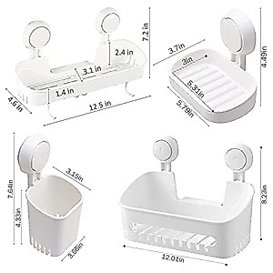 Shower Caddy Suction Cup Set Shower Shelf Shower Basket Shower Caddy with 4 Hooks One Second Installation NO-Drilling Removable Suction Shower Organizer Powerful Waterproof Bathroom Caddy Organizer