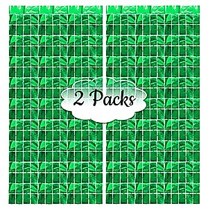 2 Packs 3.3x6.6 Feet Foil Fringe Curtains, UNIIDECO Metallic Green Birthday Square Sequin Tinsel Photobooth Photo Backdrop, Baby Shower Engagement Graduation Homecoming Party Decorations Streamers