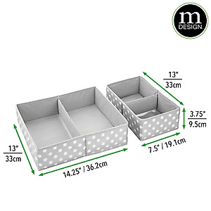 mDesign Fabric Drawer Organizer Bins, Kids/Baby Nursery Dresser, Closet, Shelf, Playroom Organization, Hold Clothes, Toys, Diapers, Bibs, Blankets, Set of 2, 4 Pack, Gray/White Polka Dot
