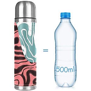 Stainless Steel Leather Vacuum Insulated Mug Abstract Texture Thermos Water Bottle for Hot and Cold Drinks Kids Adults 16 Oz