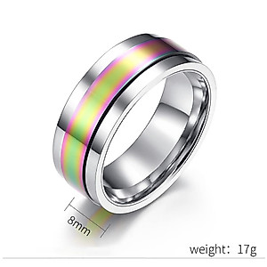 SSZYU Inspirational Jewelry Fashion Ring Stainless Steel Silver& Rainbow 2 Tone Band Ring for Women Just Breathe Inspirational Spinner Ring Encouragement Graduation Mantra Ring for Women,Size 10