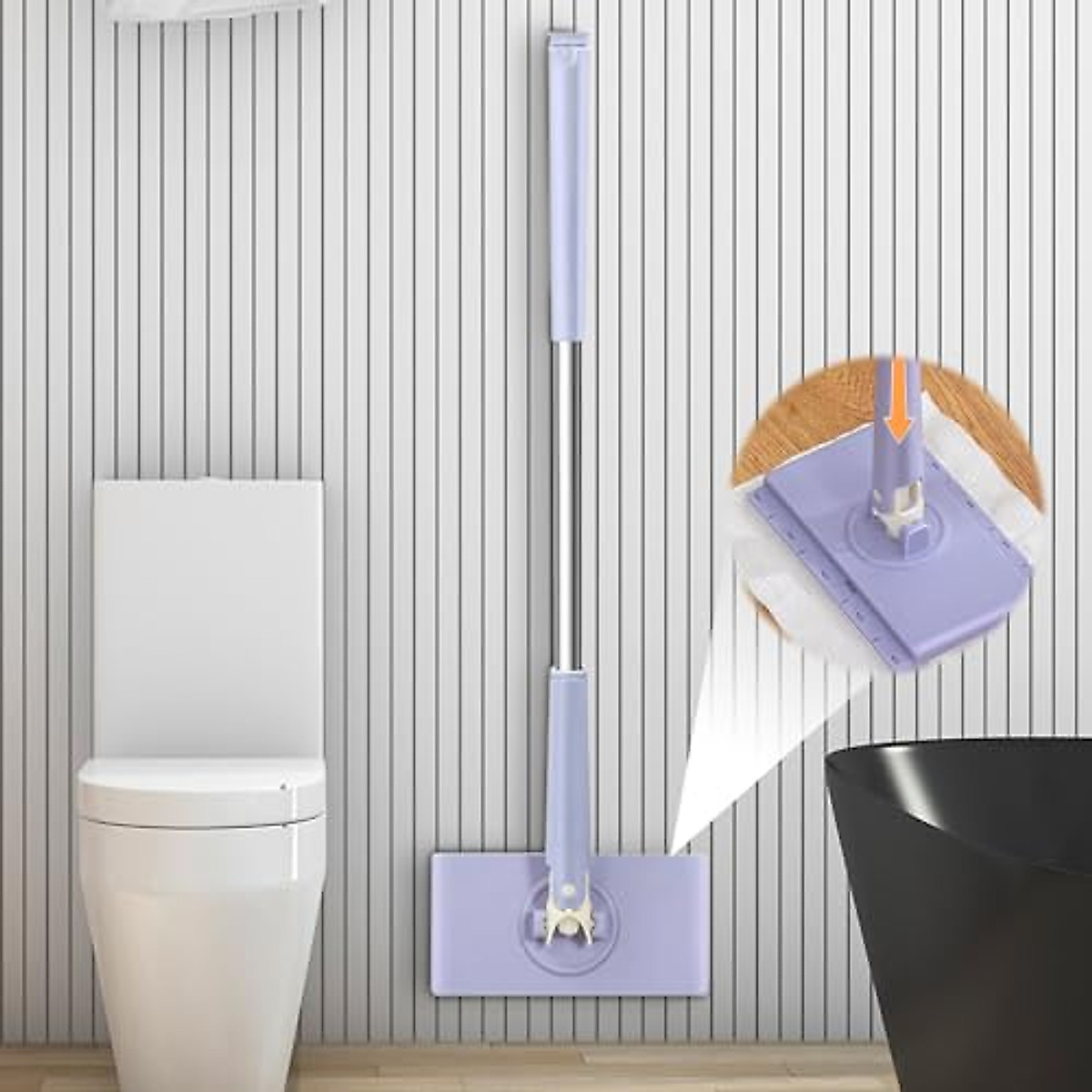 Automatic Cloth Changing Mini Mop, Hands-Free Mini Mop, 360°Rotating Head Portable Push-Pull Handle Design, Hands-Free Mini Mop Compatible with Face Towels, for Bathroom, Kitchen (Purple)