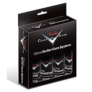 Fender Guitar Super Care Kit Bundle with Custom Shop Deluxe Guitar Care System 4 Pack, Super-Soft Dual-Sided Microfiber Cloth, and Fender Factory Microfiber Cloth