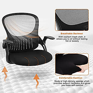 Ergonomic Home Office Desk Chair Mesh Computer Chair Height Adjustable Office Chair Task Chair with Flip-up, Black