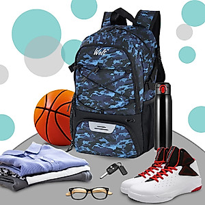 WOLT | Basketball Equipment Backpack, Large Sports Bag with Separate Ball Holder & Shoes Compartment, Best for Basketball, Soccer, Volleyball,Gym,Travel(Camouflage Blue)
