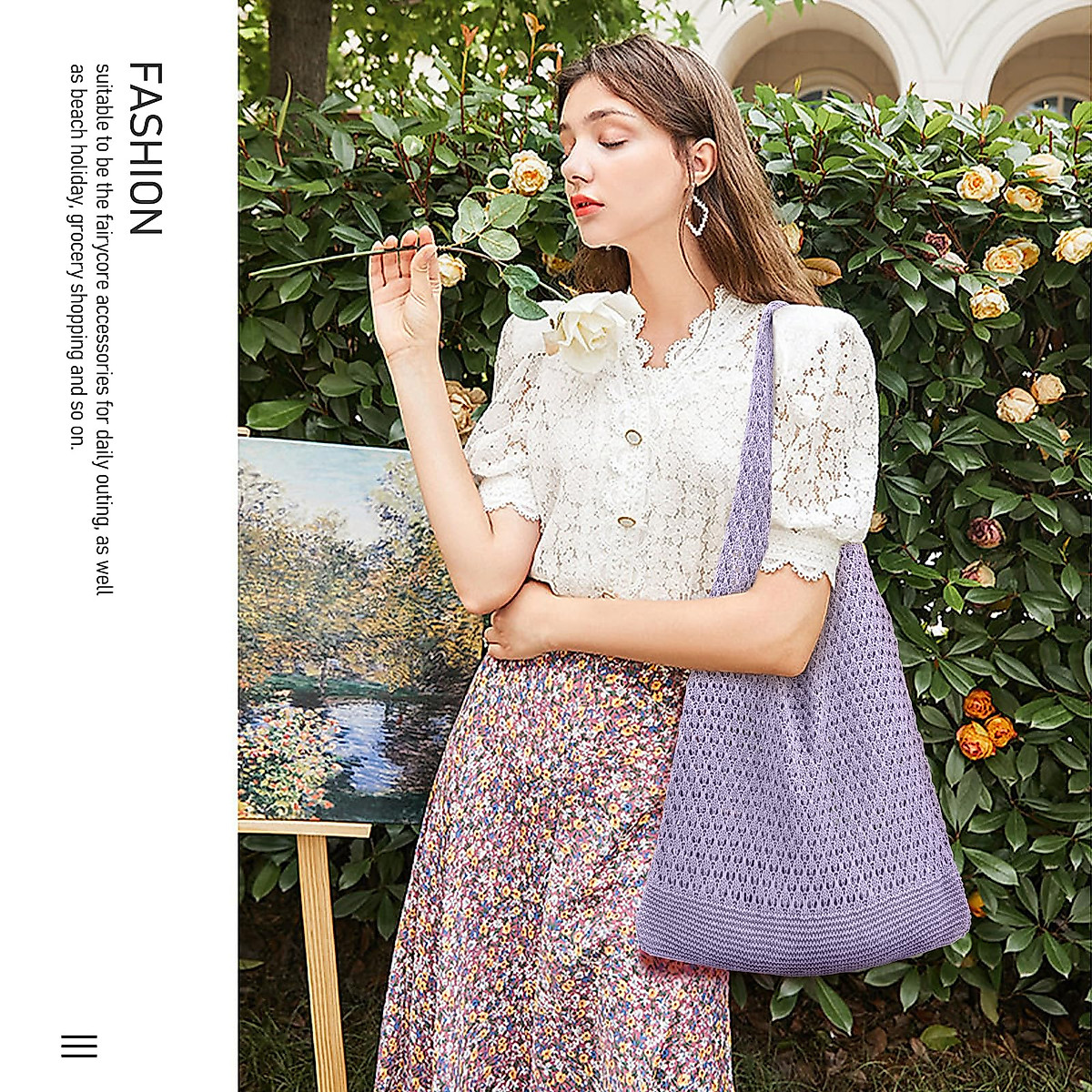 hatisan Crochet Bags for Women Summer Beach Tote Bag Aesthetic Tote Bag Hippie Bag Knit Bag (Purple)