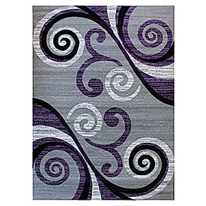 Masada Rugs, Stephanie Collection Area Rug Modern Contemporary Design 1100 Purple Grey White Black (6 Feet X 9 Feet)
