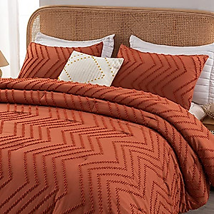 Litanika Comforter King Size Set, Burnt Orange Boho Fall Lightweight Bedding Comforters & Sets for King Bed, 3 Pieces Chevron Tufted Bed Set