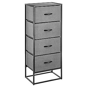 mDesign Tall, Vertical 4-Drawer Dresser Storage Tower - Sturdy Steel Frame, Easy Pull Fabric Bins/Wood Handles - Organizer Unit for Bedroom, Hallway, Entryway, Closets - Charcoal Gray