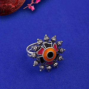 VOYLLA Women's Kalbelia Enamel Embellished Ring (Silver)