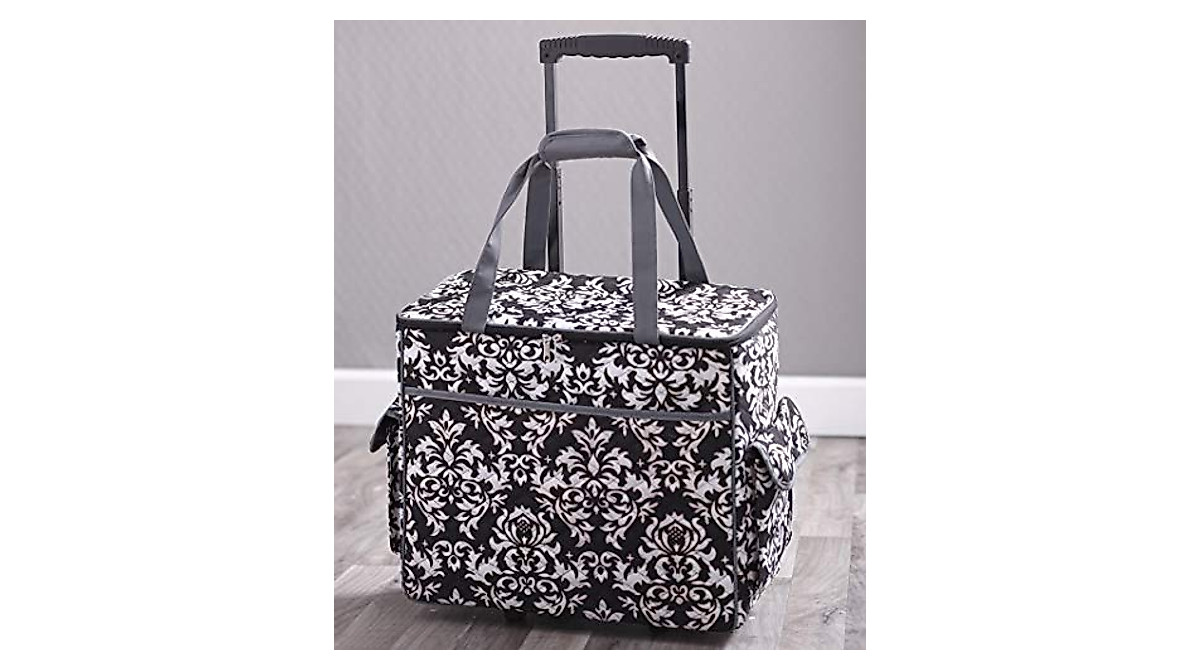 Large Rolling Sewing Machine Tote with 6 Storage Pockets