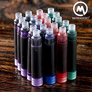 Extra Ink Cartridges for Most Fountain Pens Including Monaggio Pens. Fancy Pack of 20 Refill Cartridges for your Fountain Pens and Monaggio Pen: Blue, Purple, Green & Red