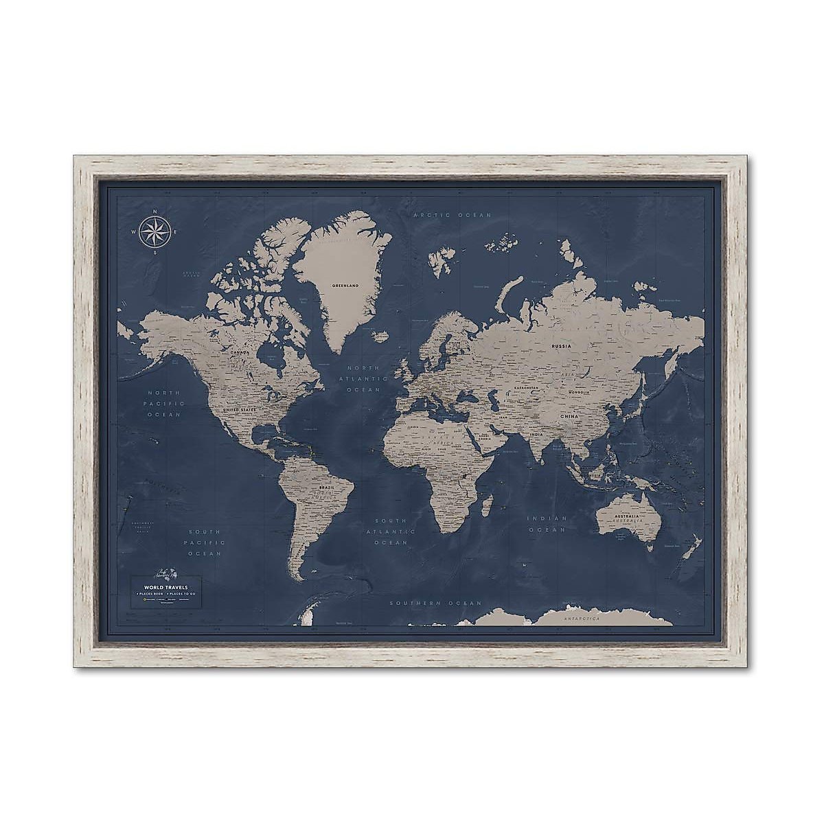 Framed Travel Map With Pins World Personalized | Premium Push Pin Travel Map | Various Color and Size Options | 24" x 32" up to 40" x 53"