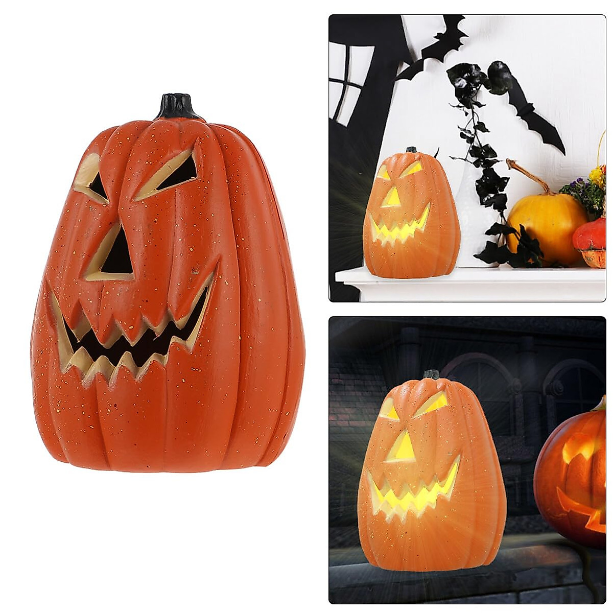 VOSAREA Halloween Led Pumpkin Lights Light Up Jack O Lantern Pumpkin Figurine Lantern Outdoor Pumpkin Decoration for Halloween Haunted House Props