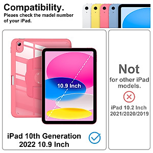Supveco Case for iPad 10th Generation 2022 with Pencil Holder-(360 Degree Rotation & Auto Wake/Sleep), Premium Folio Stand Case with Flexible Viewing Angles for Apple iPad 10.9 Inch 2022-Watermelon
