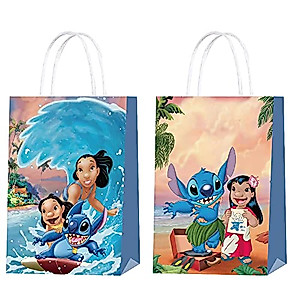 20 PCS Lilo Stitch Party Favor Bags with Handles, Lilo Stitch Paper Gift Bags Goodie Treat Bags Party Gift Bags for Boys Girls Birthday Party Supplies