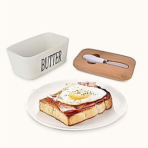 SZUAH Porcelain Butter Dish with Lid and Knife (500ml), Large Butter Keeper Container Butter Dishes with Covers for Countertop High Quality Silicone Sealing, Dishwasher Safe
