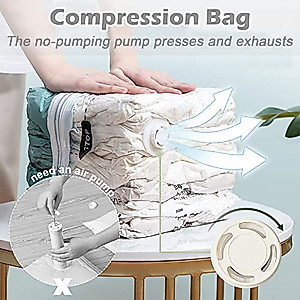 Vacuum Storage Bags No Pump Needed, Vacuum Seal Blanket Storage, Reusable Travel Space Compression Bags for Clothes Pillows Comforters Packing (3 Pack (1 S, 1 M, 1 L))